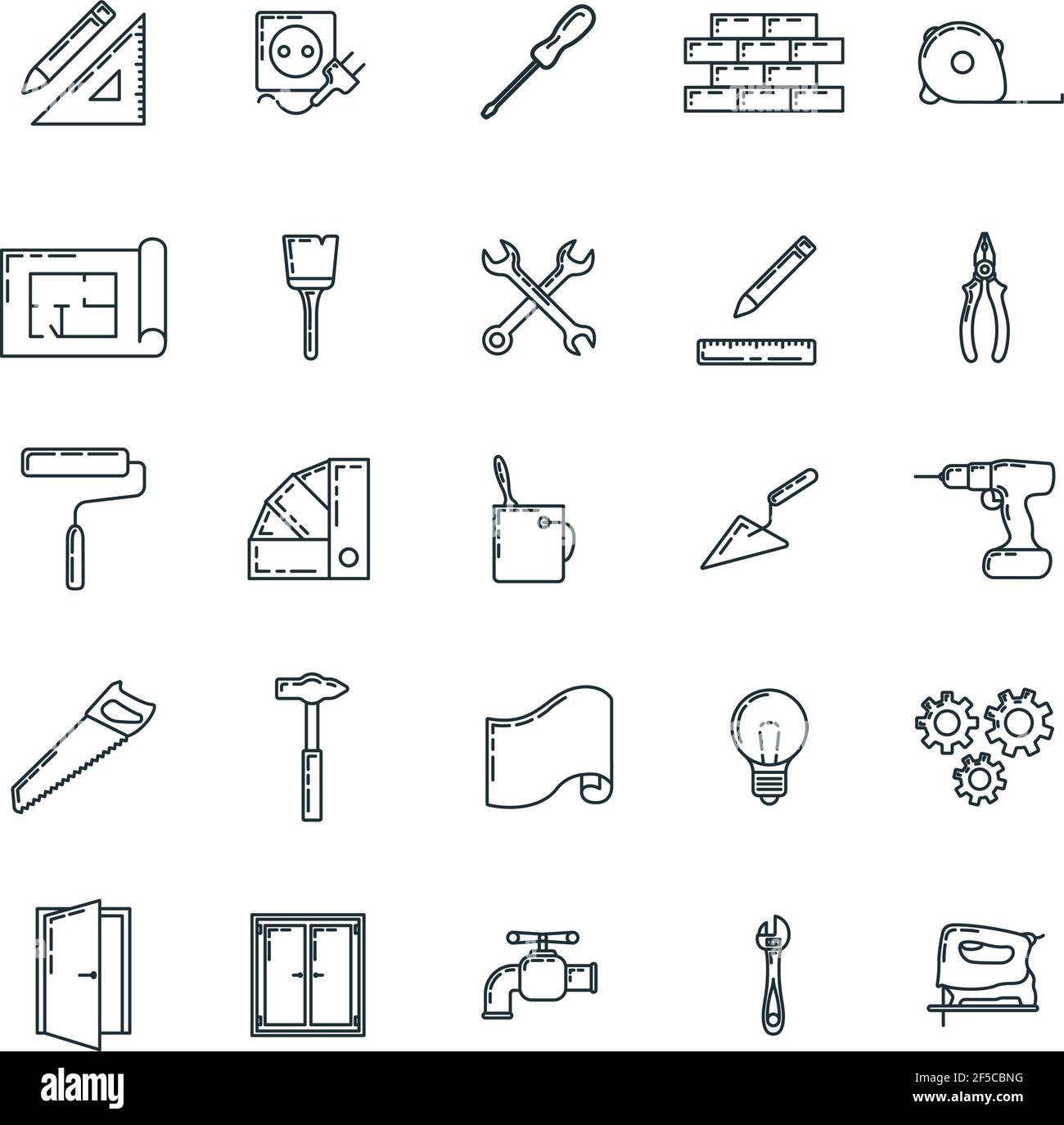 Big set of renovation house 25 icon, concept repair build tool stuff ...