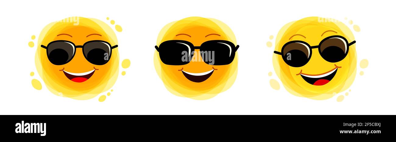 Funny sun. Yellow Cute sunshine set. Childish sun joy. Smiling sun with ...