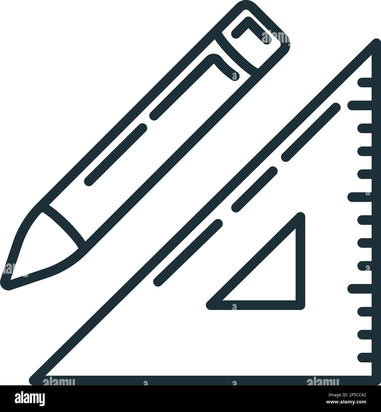 Concept pencil, wooden ruler triangle icon, writing pen and measuring ...
