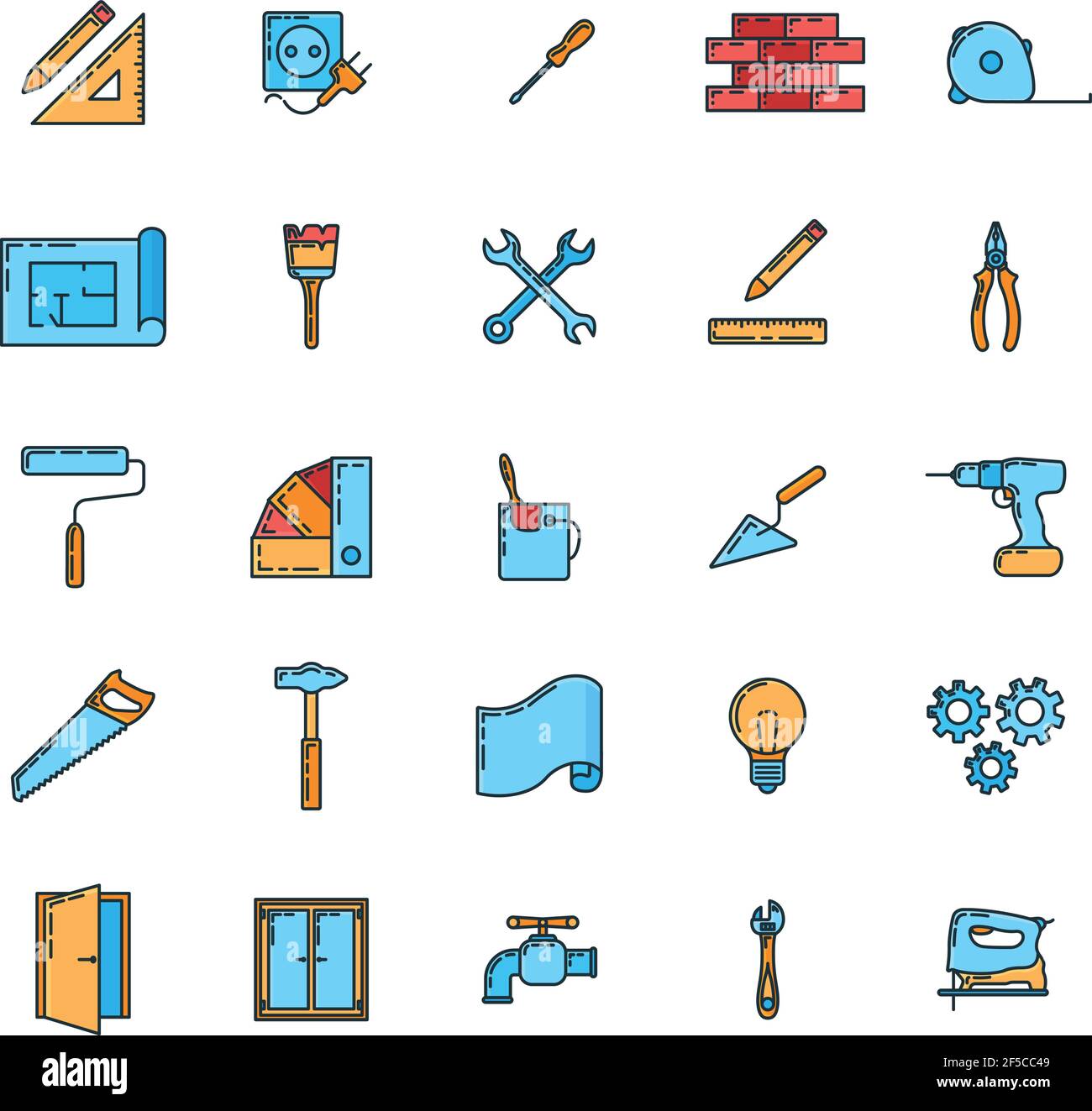 Big set of renovation house 25 icon, concept repair build tool stuff ...
