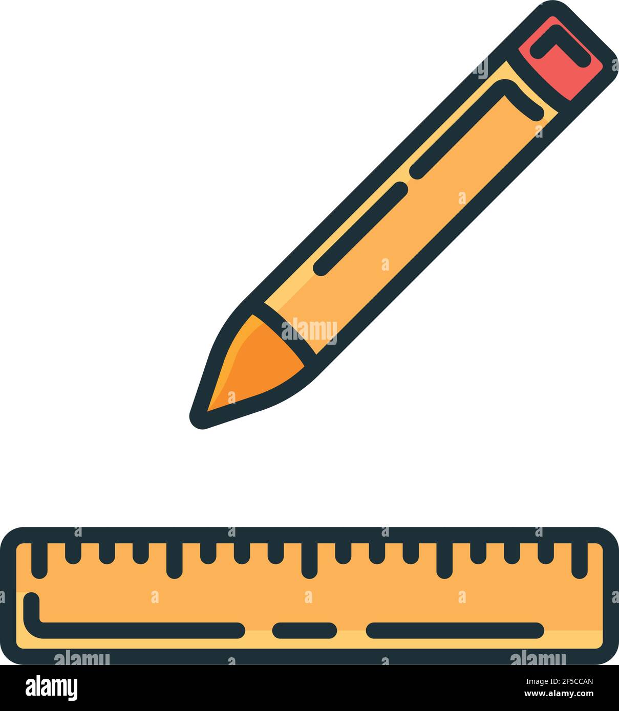 Concept pencil, wooden ruler icon, writing pen and measuring utensils ...