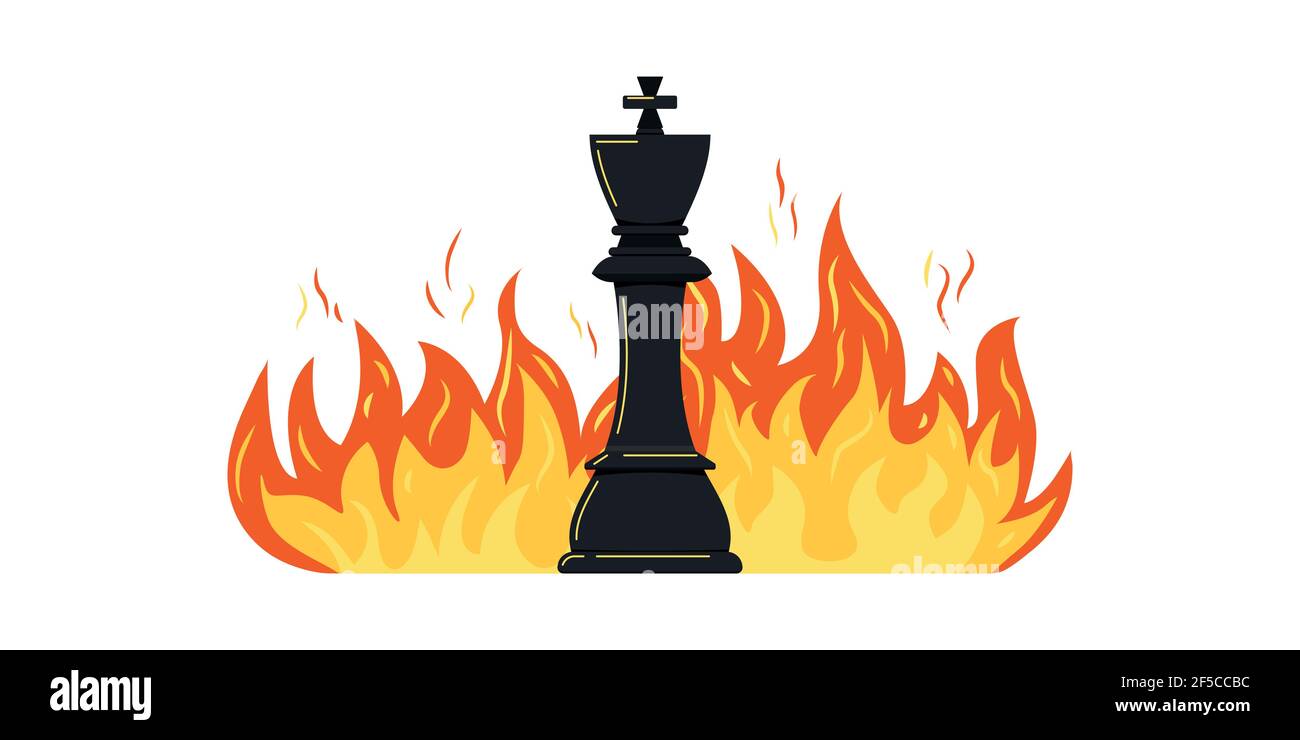 Chess piece king on burning fire vector icon isolated on white ...