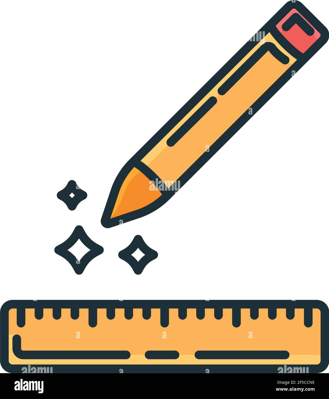 Concept pencil, wooden ruler icon, writing pen and measuring utensils ...