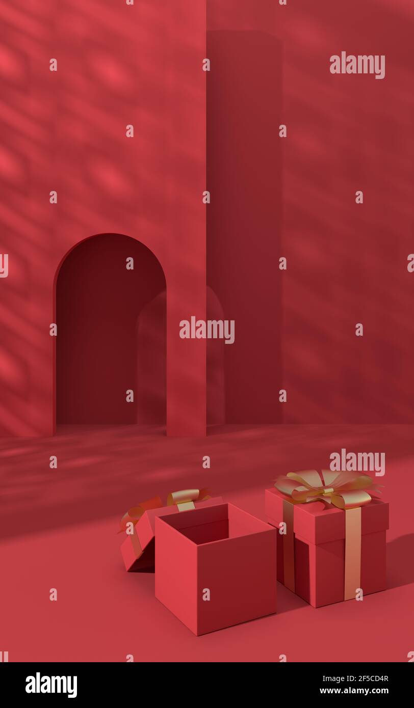 Creative empty background with gift boxes, 3d rendering. Computer ...