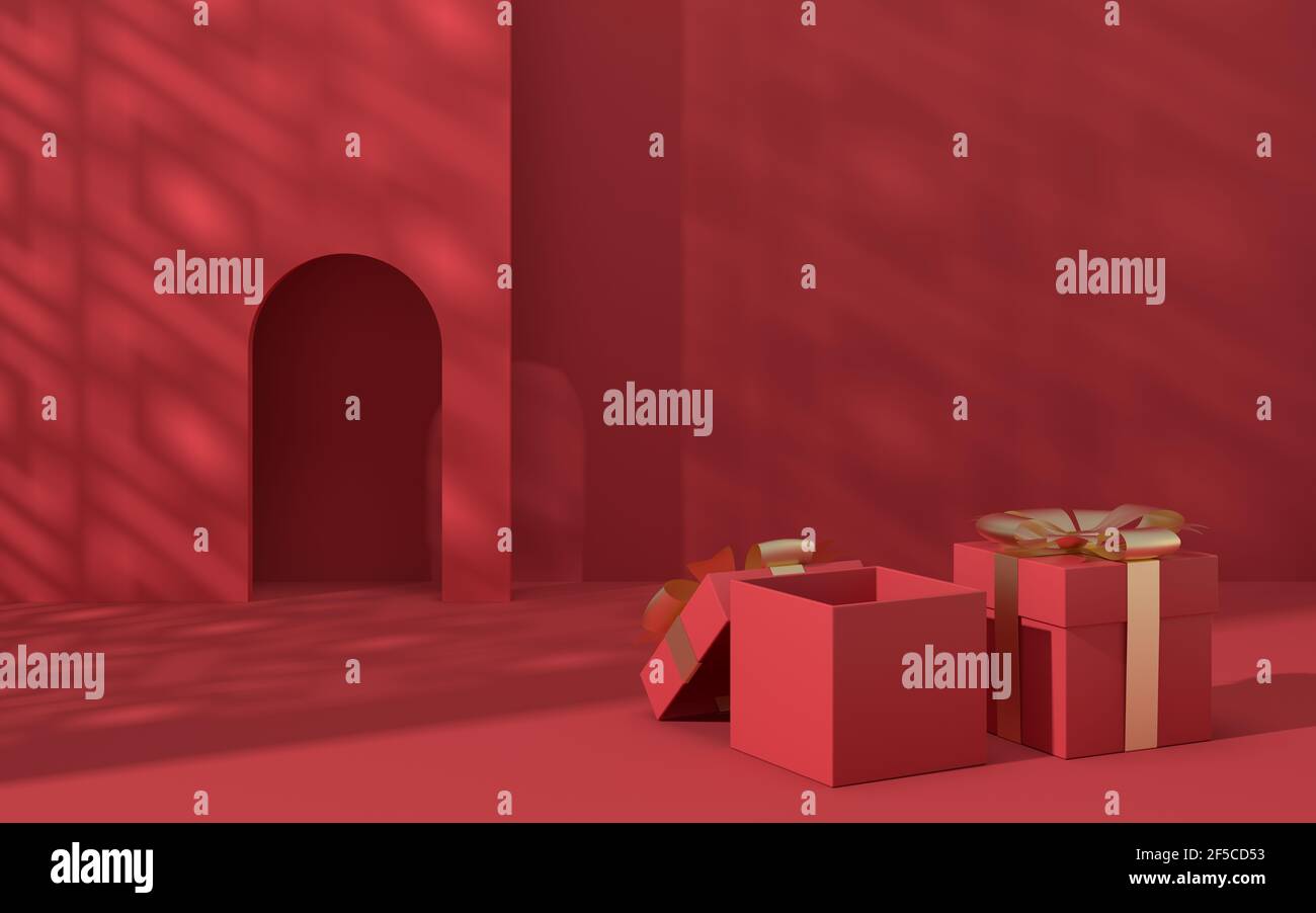 Creative empty background with gift boxes, 3d rendering. Computer ...