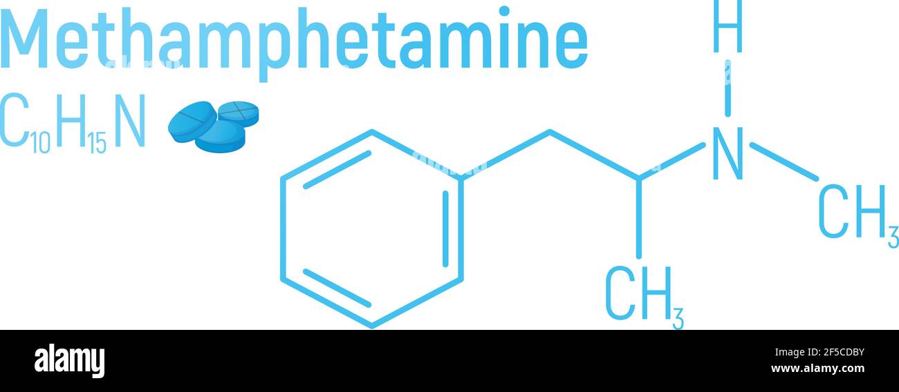Methamphetamine concept chemical formula icon label, text font vector ...