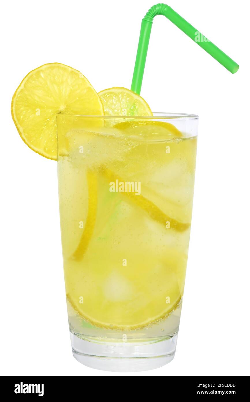Lemonade with ice cubes on white background Stock Photo - Alamy