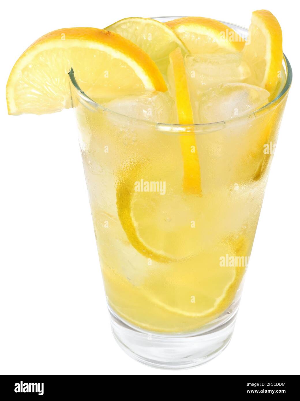 Lemonade with ice cubes on white background Stock Photo - Alamy