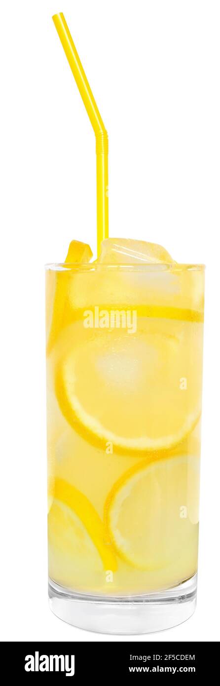 Lemonade with ice cubes on white background Stock Photo - Alamy