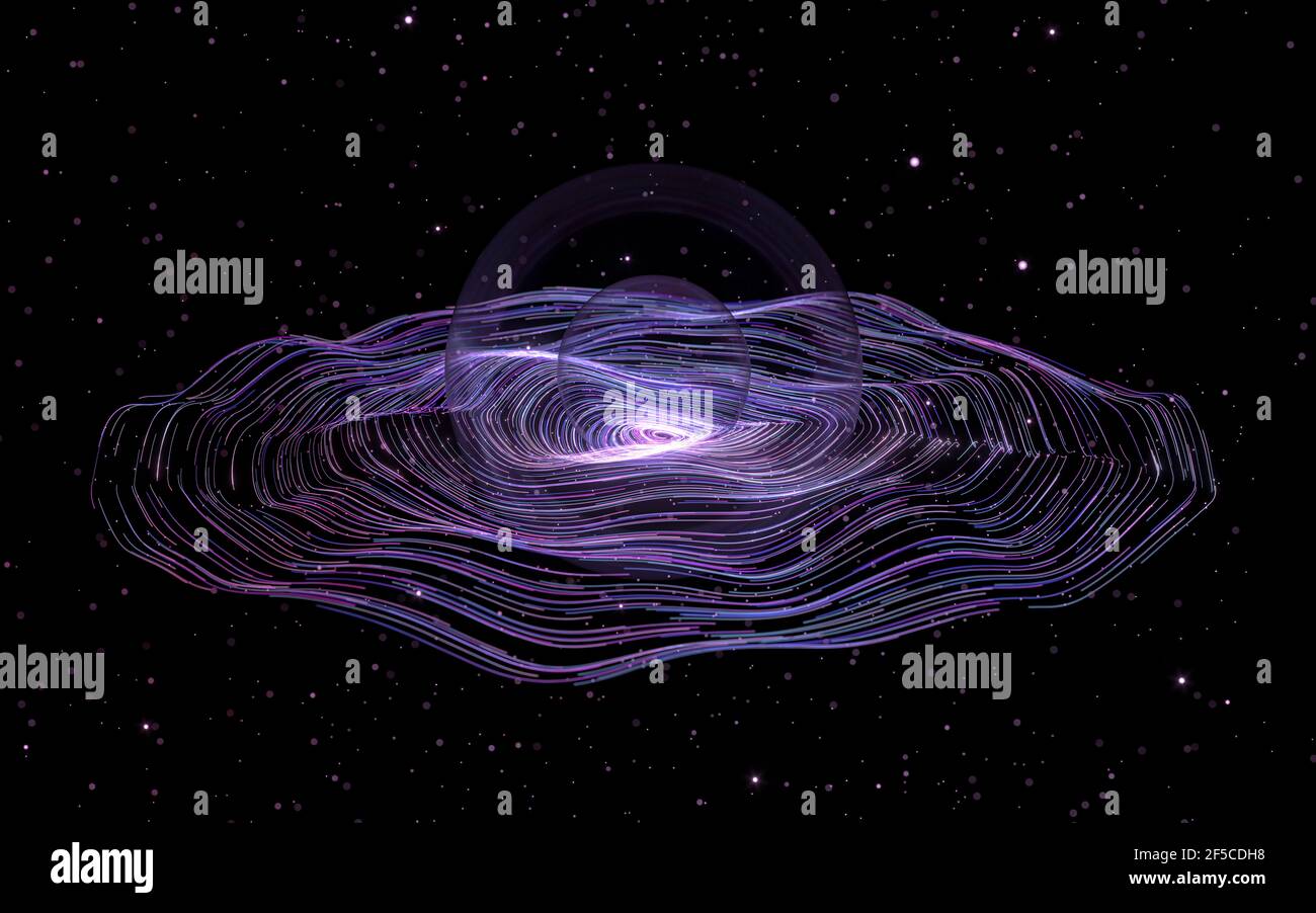 Purple curve lines vortex with huge bubble, 3d rendering. Computer ...