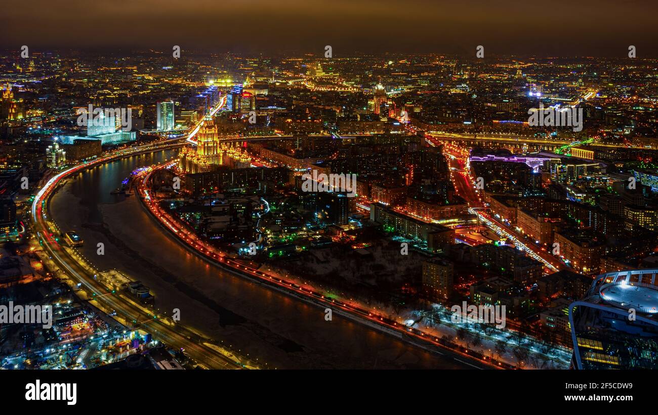 Night Moscow top view panorama from the observation deck in the ...