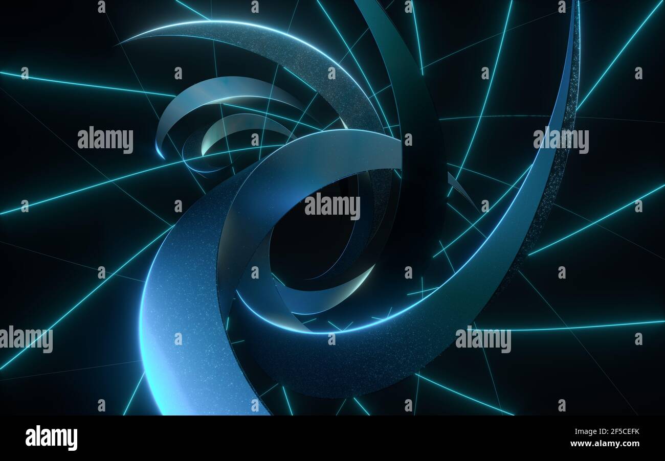 Curved vortex structure lines, 3d rendering. Computer digital drawing ...