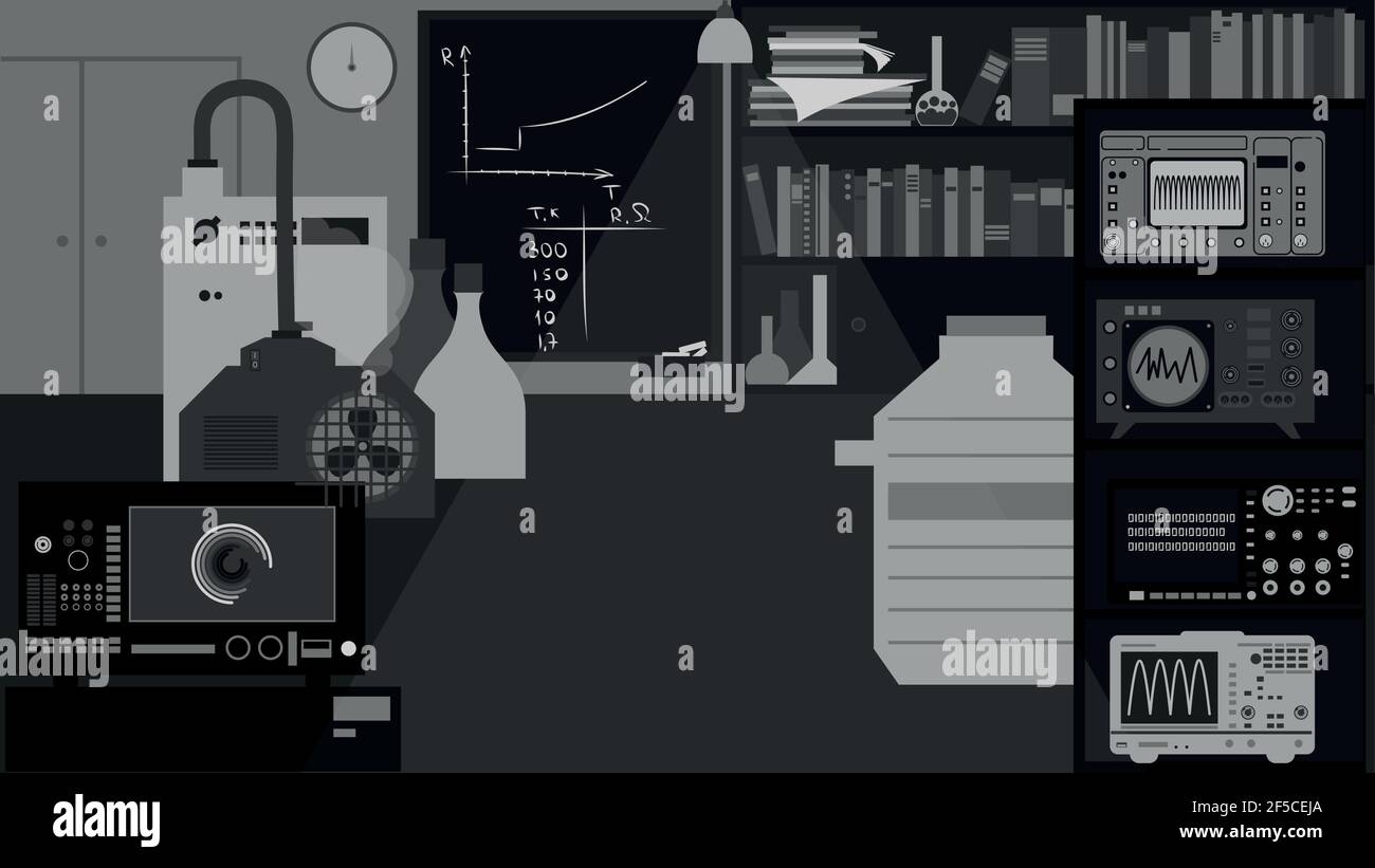 concept of an old physics laboratory. gray colors. flat vector Stock ...
