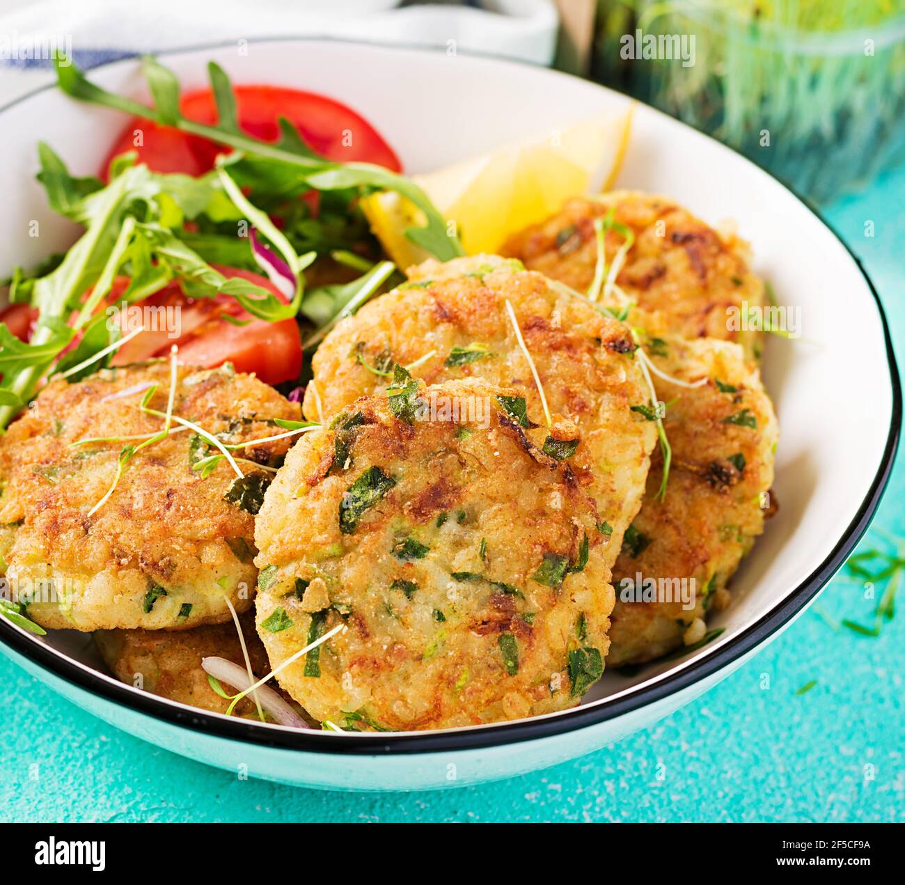 Homemade fish croquette with white fish, bulgur, spinach and ...