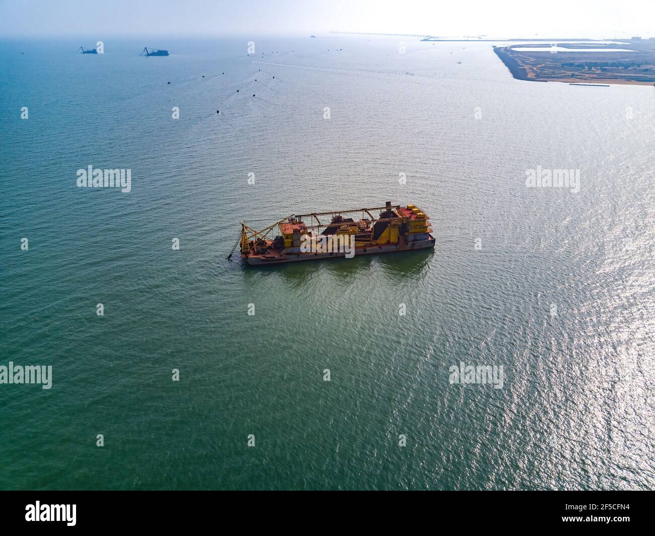 Aerial photography of giant oil tanker sand mining ship at sea Stock ...