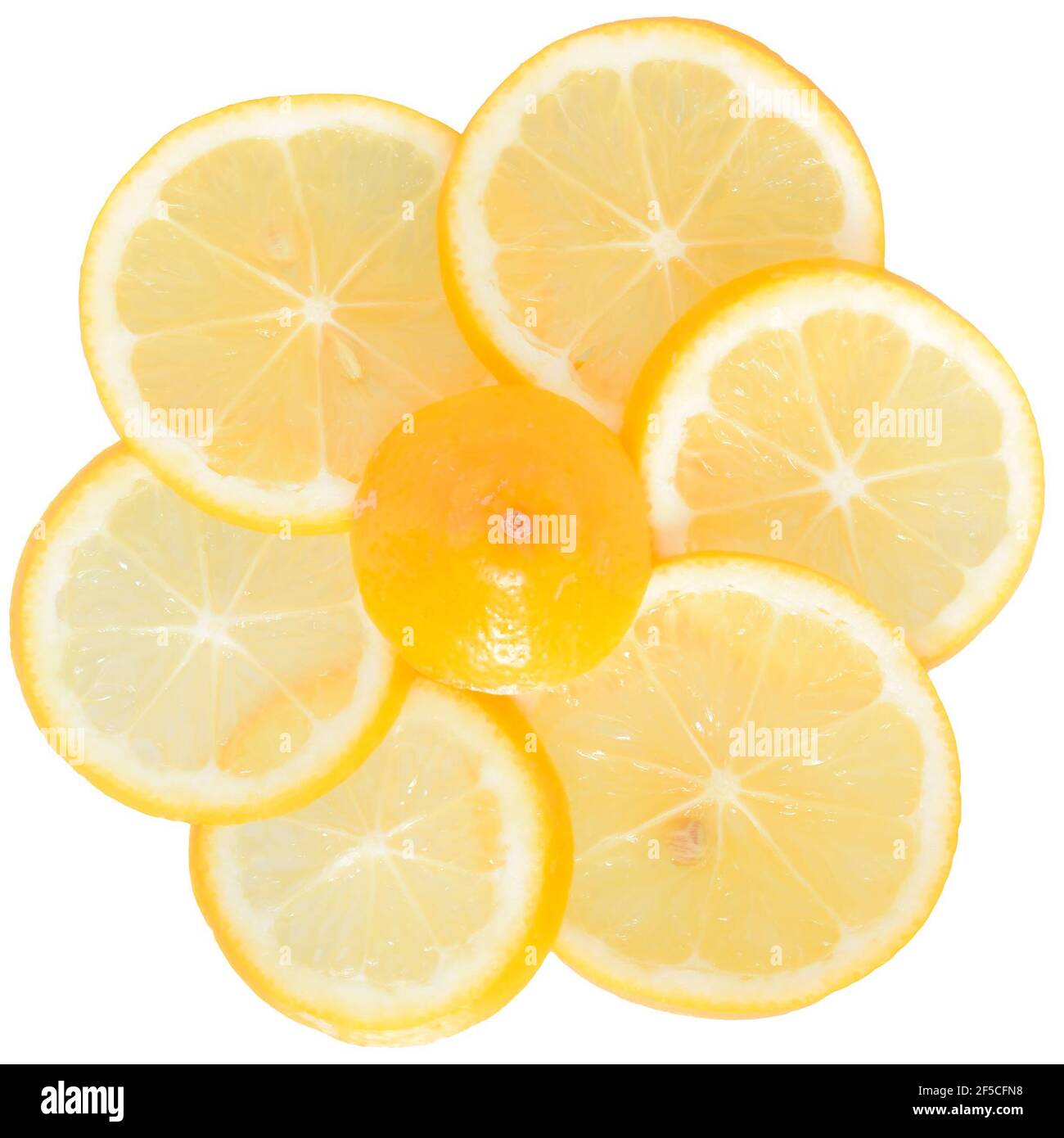 Ripe slice sour lemon top view isolated on a white background Stock ...