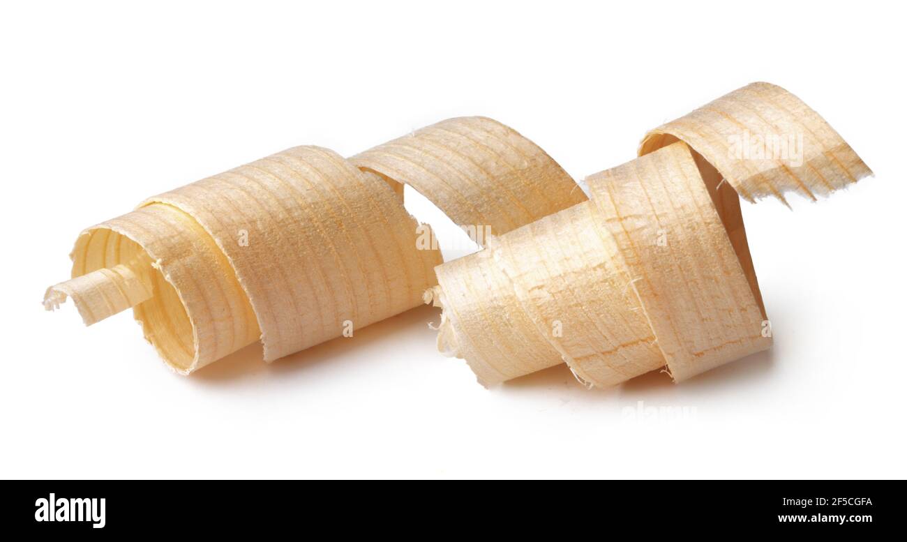 Wood shavings isolated on white background Stock Photo - Alamy