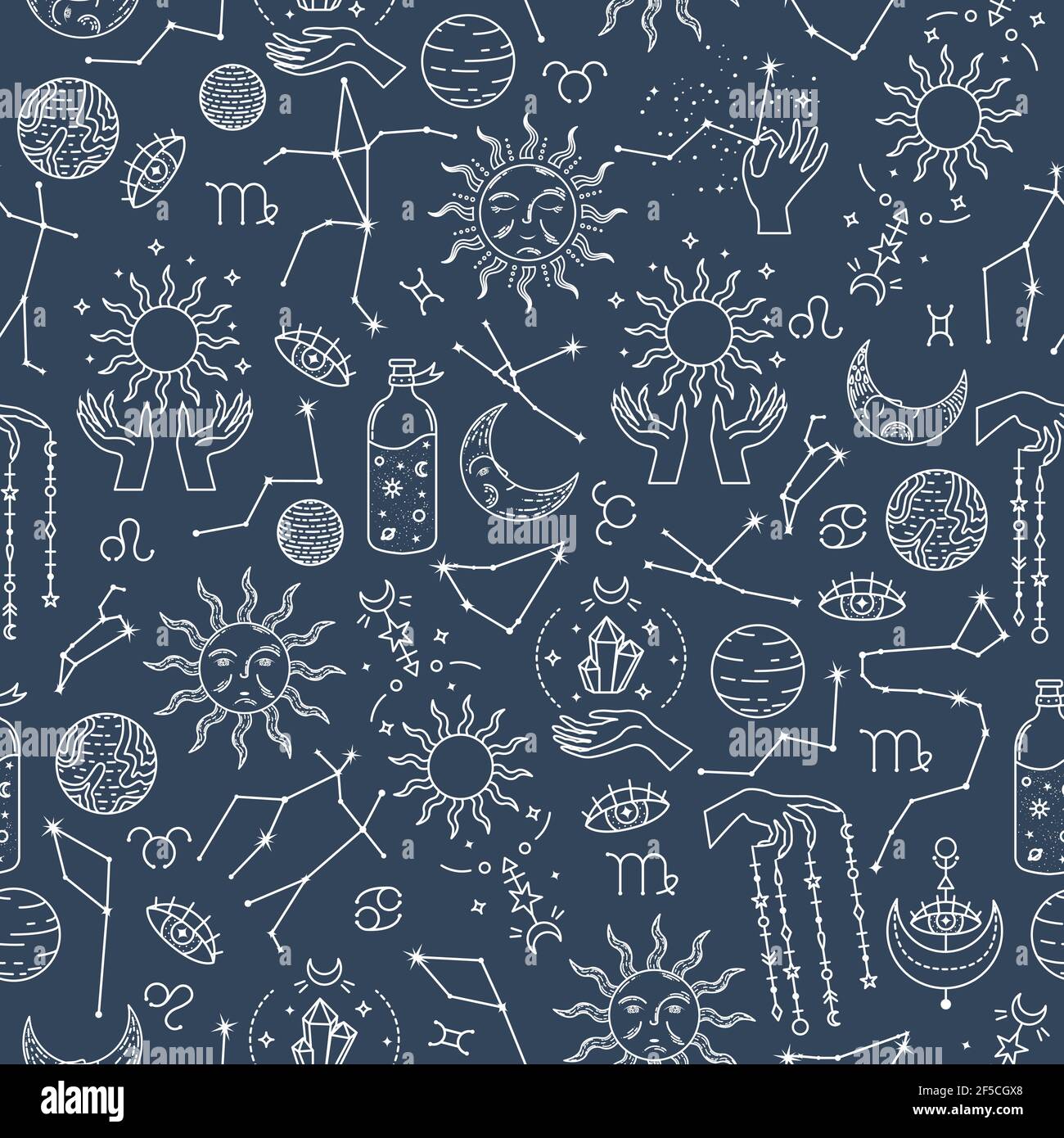 Vector seamless astrological pattern with planets and constellations ...
