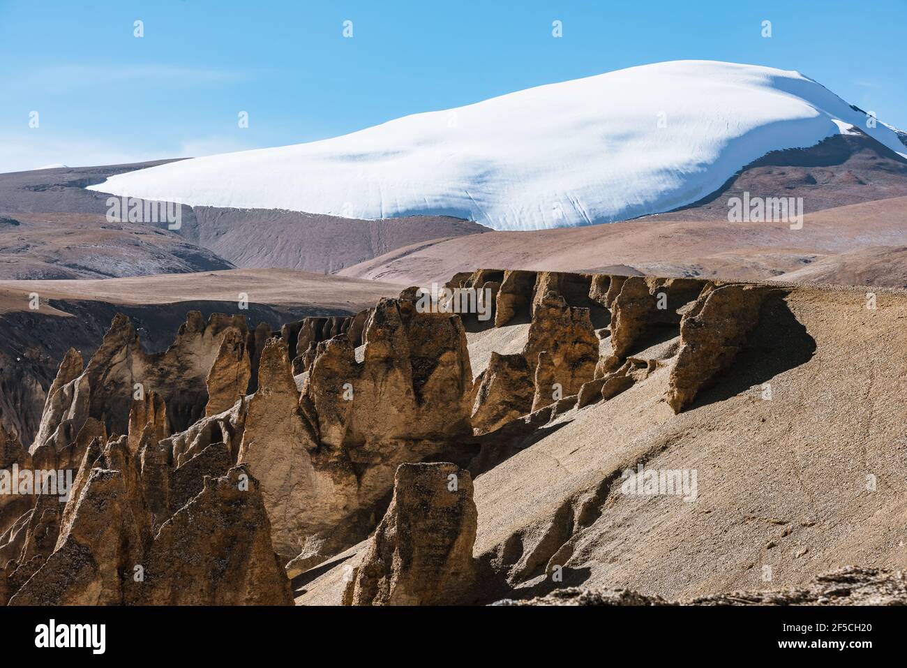 Eroded landscape and rock towers in Tibet Stock Photo - Alamy
