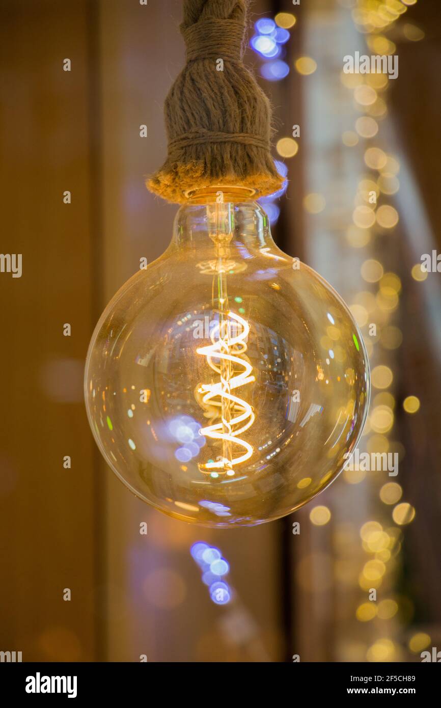 Decorative antique edison style filament light bulbs hanging Stock ...