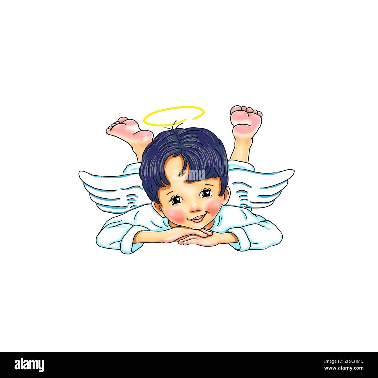 Angel little angel cute sweet pretty dark hair child boy barefoot lies ...