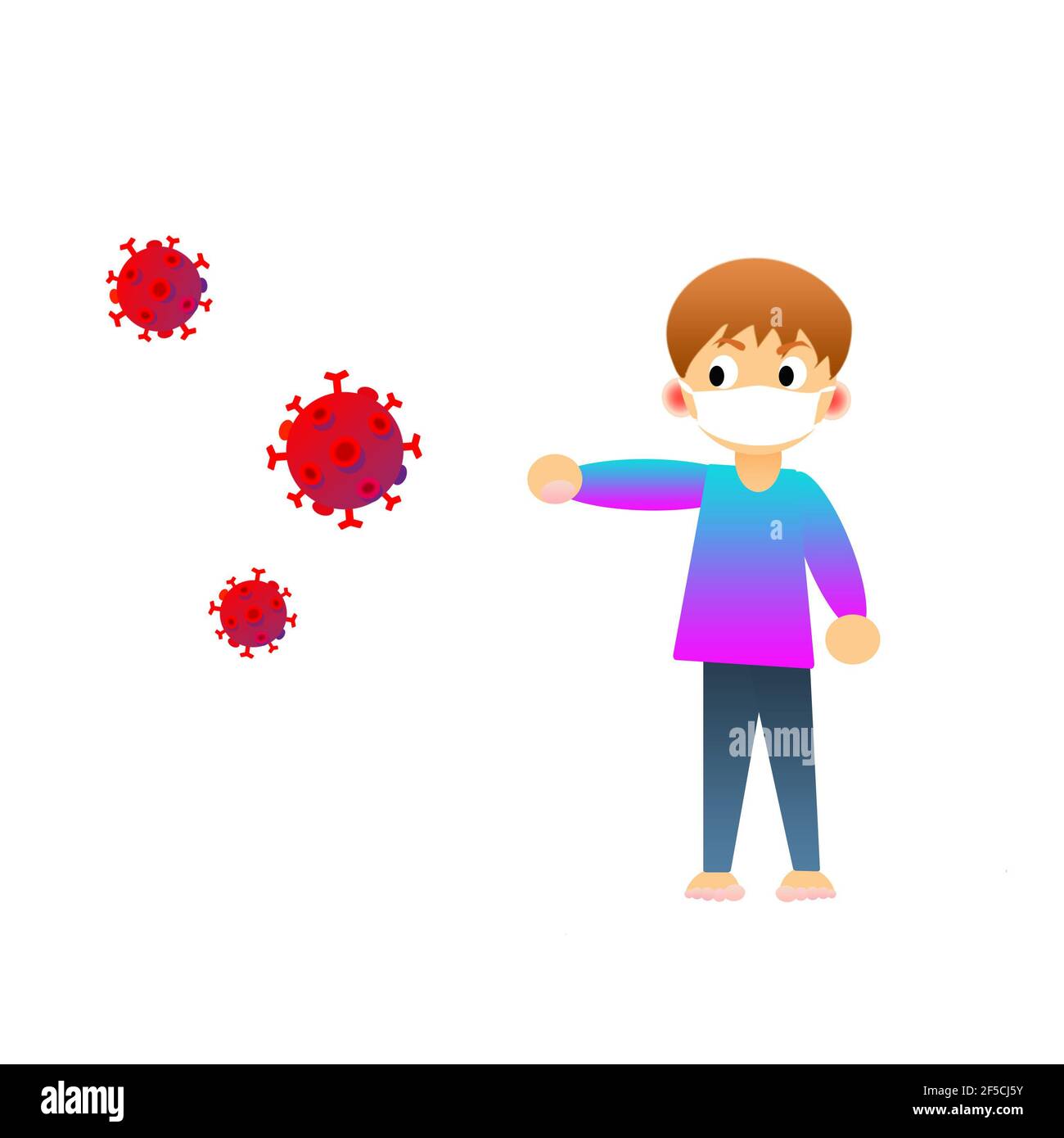 Vector graphic little boy face mask respirator fights virus flu ...