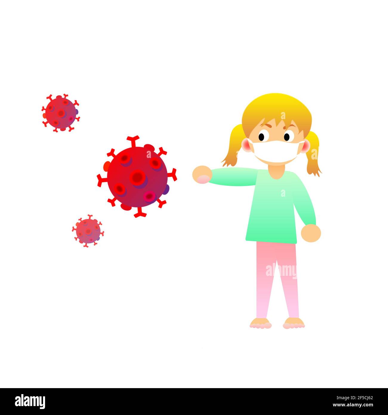 Vector graphic little girl blonde with face mask face mask respiratory ...