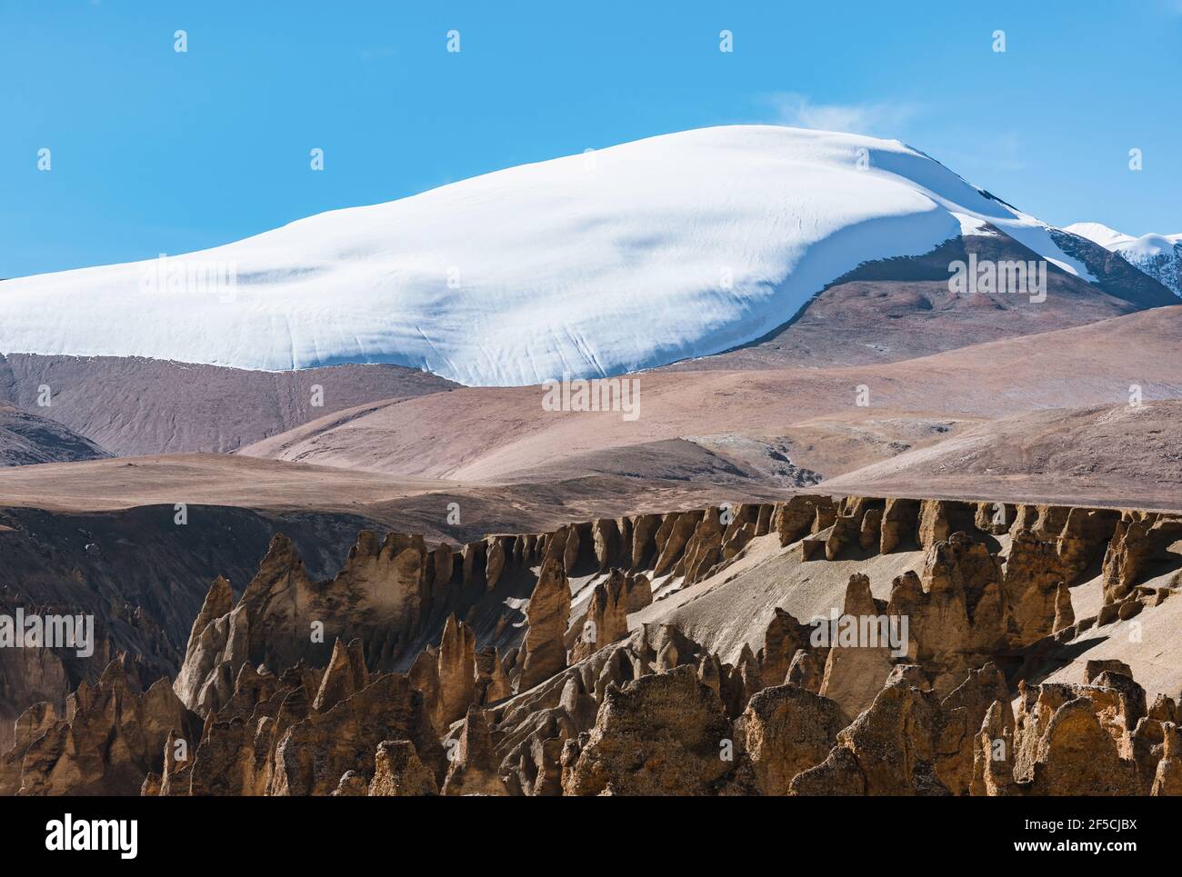 Eroded landscape and rock towers in Tibet Stock Photo - Alamy