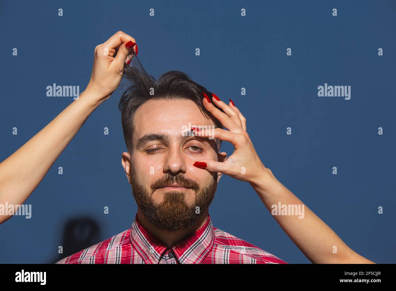 Female hands opening eye hi-res stock photography and images - Alamy