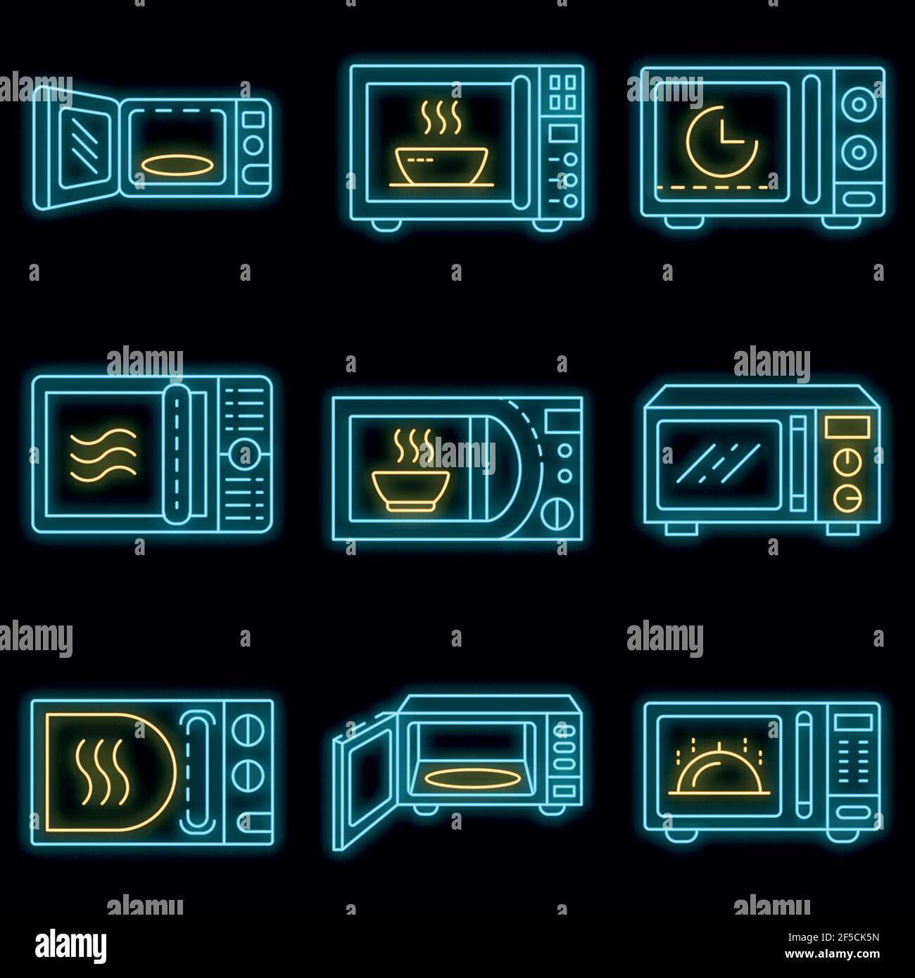 Microwave icons set. Outline set of microwave vector icons neon color ... Microwave icons set. Outline set of microwave vector icons neon color ...