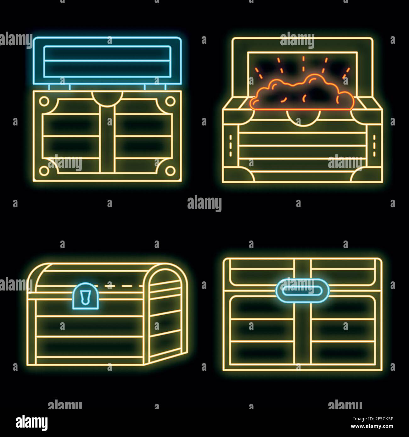 Dower chest icons set. Outline set of dower chest vector icons neon ...
