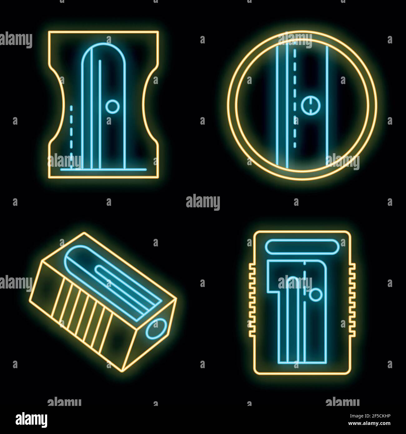 Sharpener icons set. Outline set of sharpener vector icons neon color ...