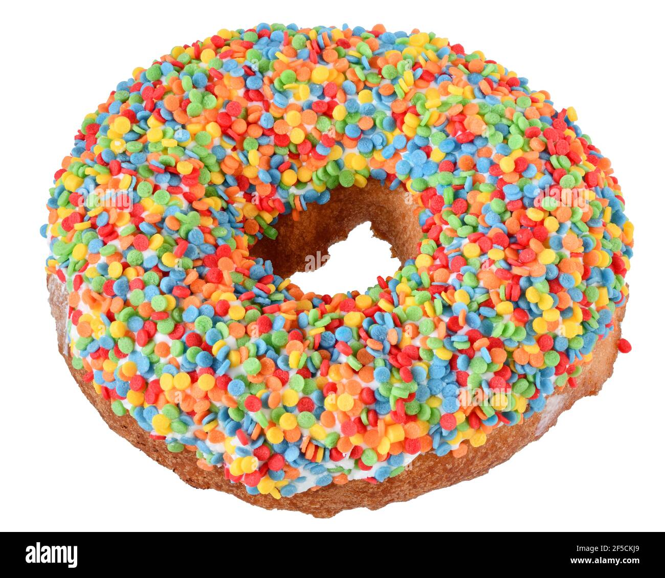 Donut in a multicolored confectionery dressing isolated on a white ...