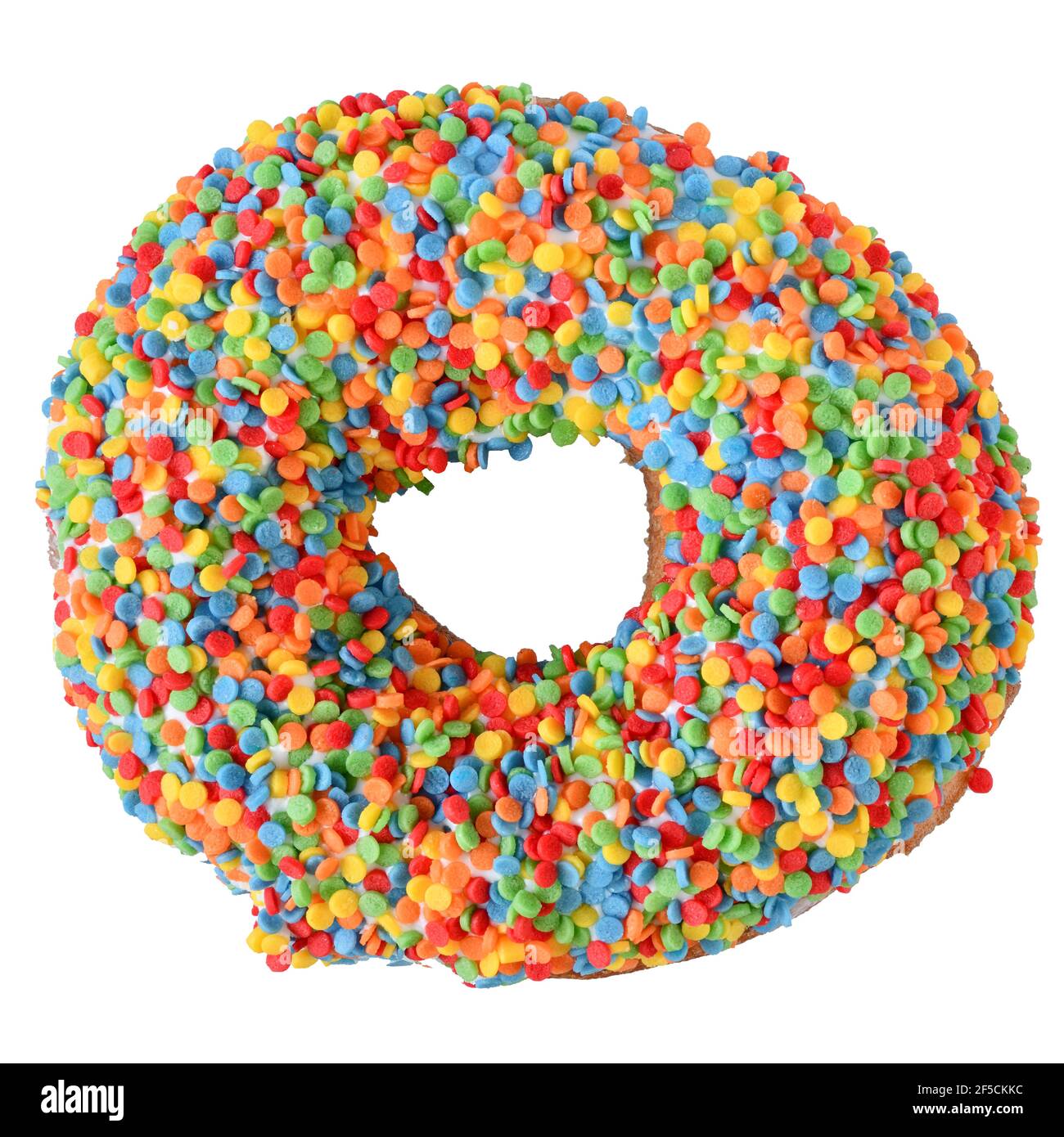 Donut in a multicolored confectionery dressing isolated on a white ...