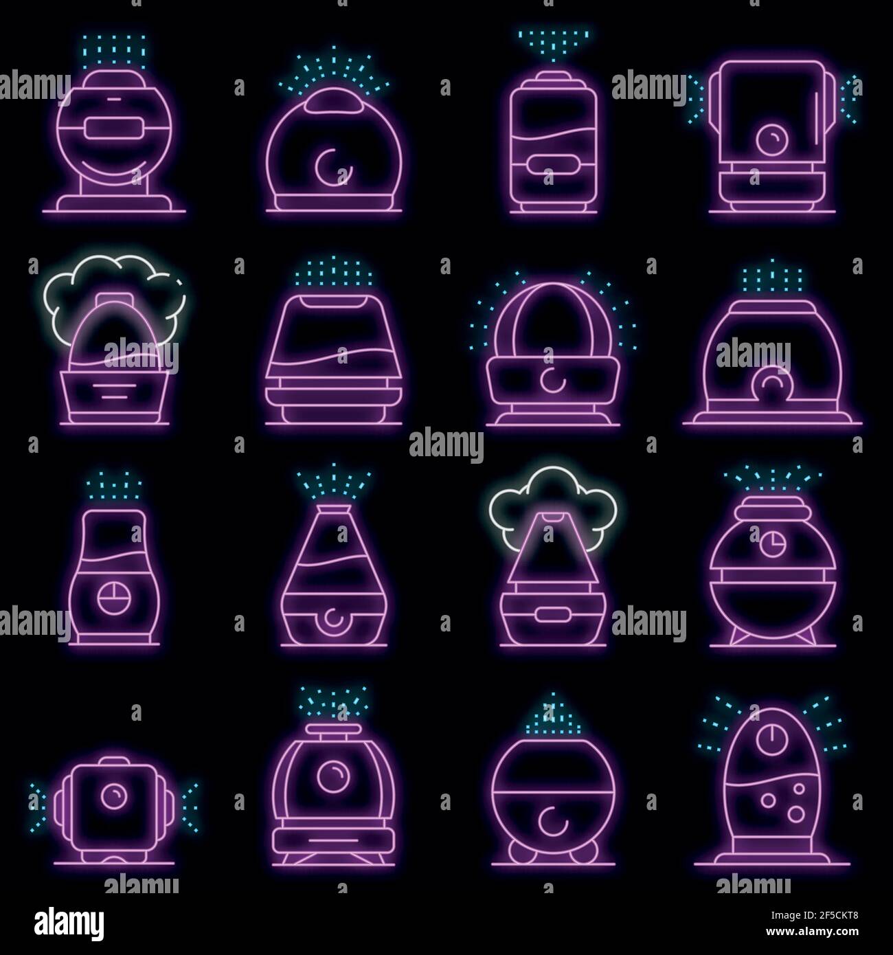 Humidifier icons set. Outline set of humidifier vector icons neon color ...