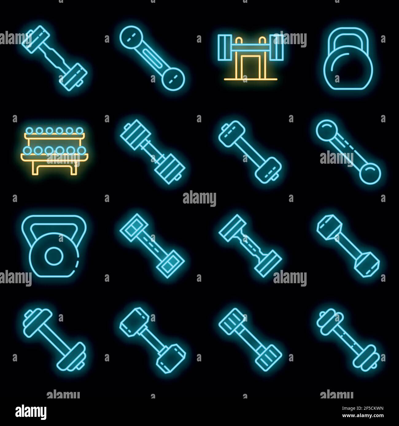 Dumbell icons set. Outline set of dumbell vector icons neon color on ...