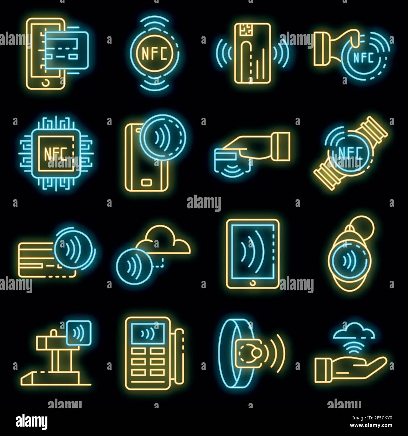 Nfc technology icons set. Outline set of nfc technology vector icons ...