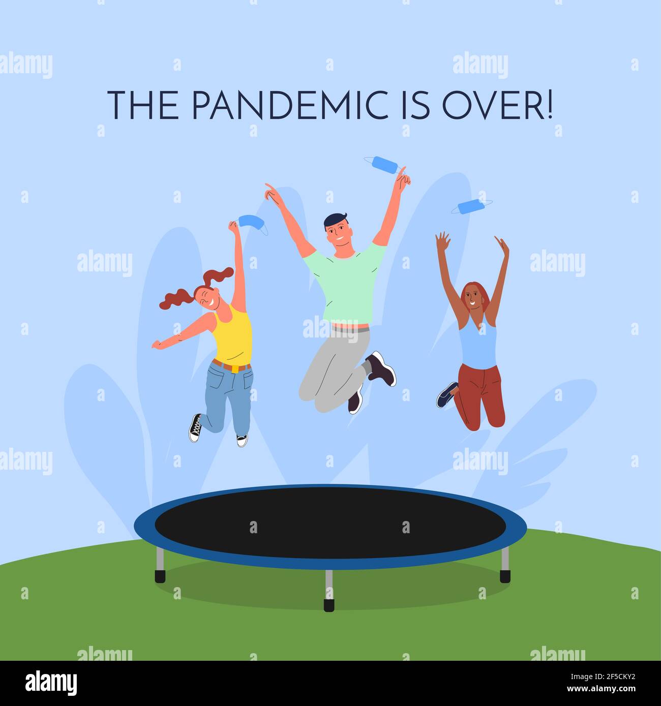 Crowd of young happy smiling multinational diverse people are jumping ...