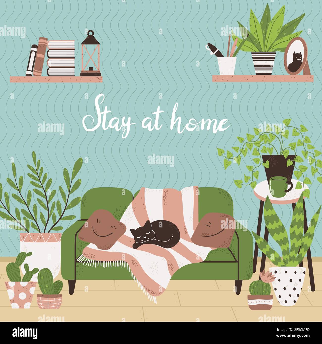 Plants in living room Stock Vector Images - Alamy