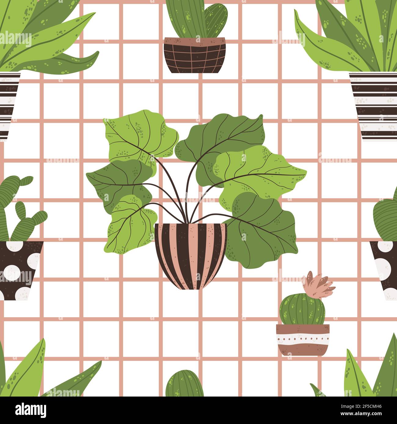 Colorful houseplant in pot seamless pattern. Vector endless background ...