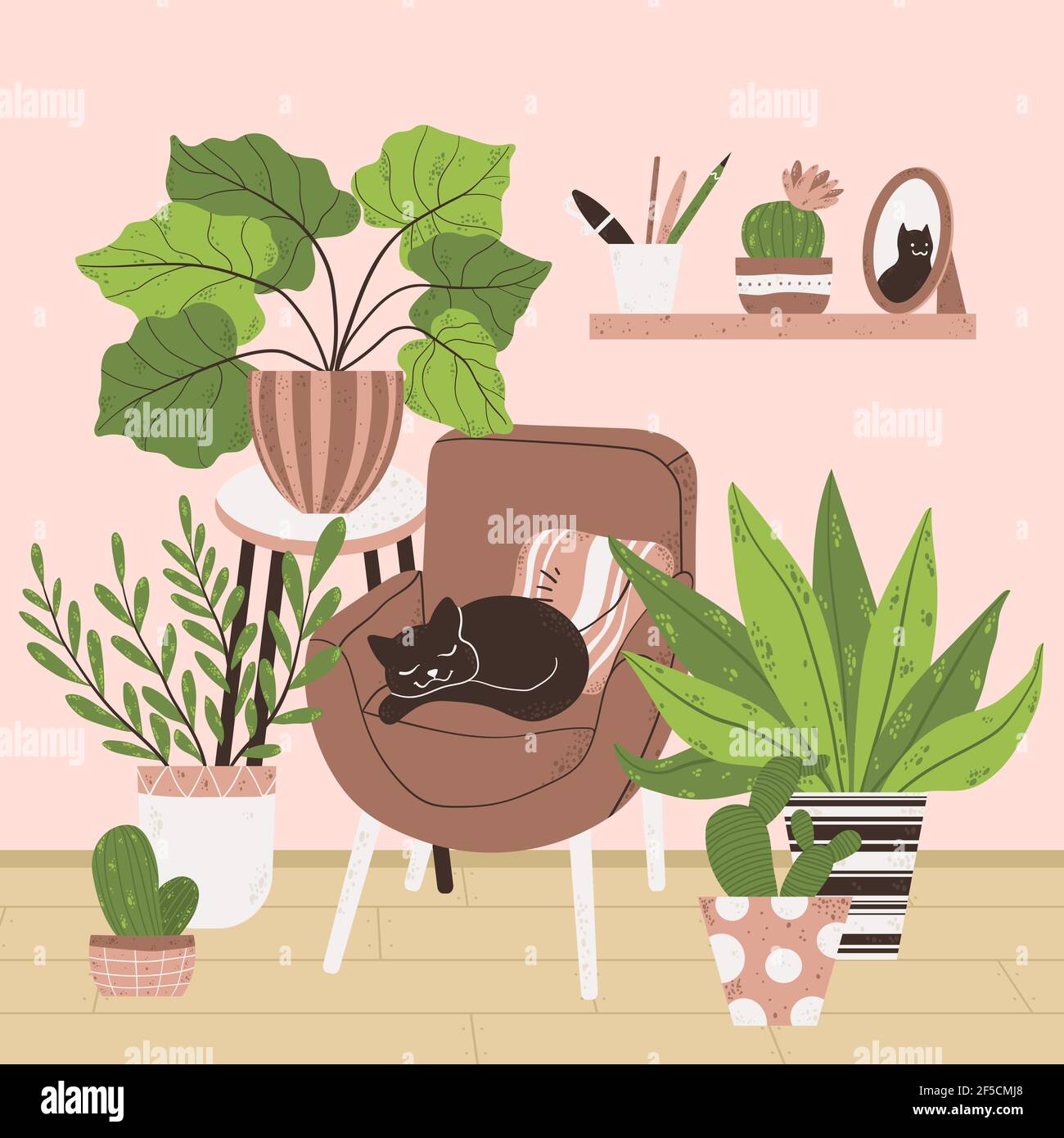 Cozy interior of living room in Scandinavian cartoon style. Concept ...