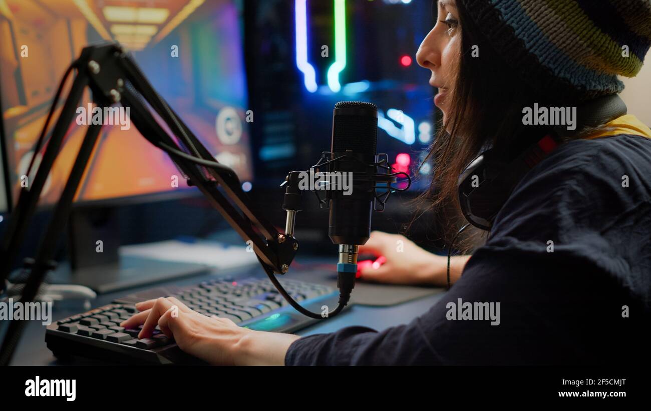 Focused streamer gamer looking camera hi-res stock photography and ...