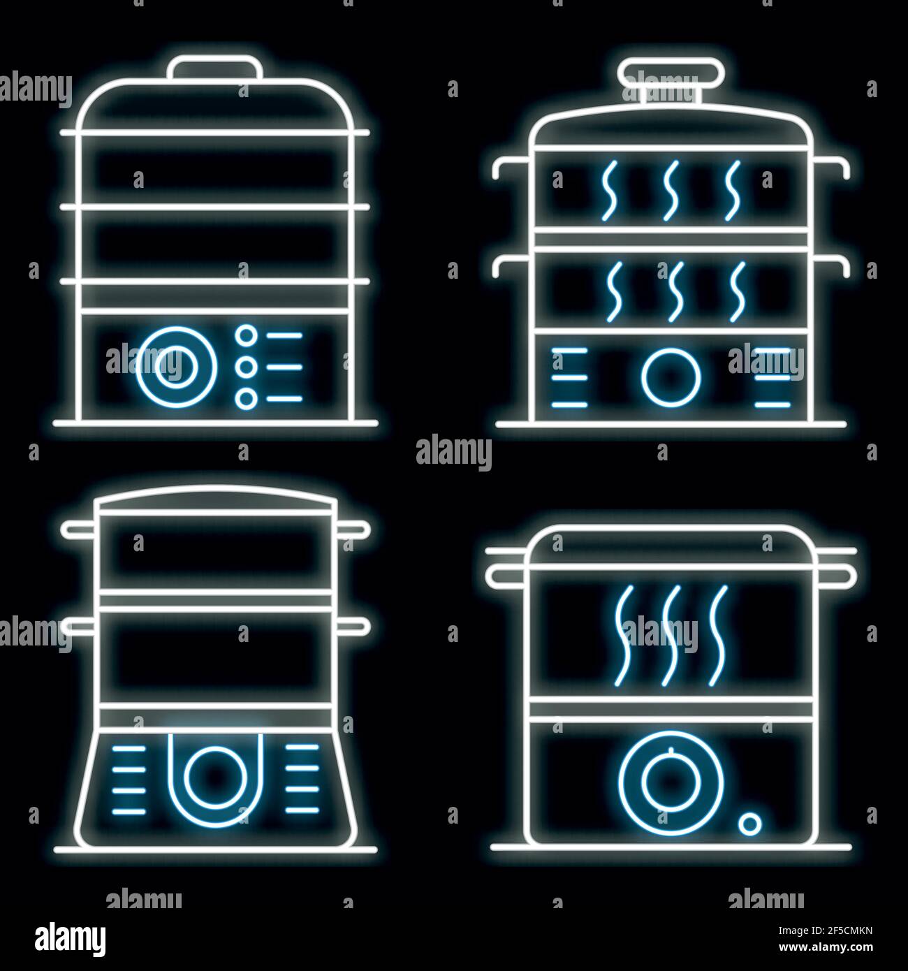 Steamer icons set. Outline set of steamer vector icons neon color on ...