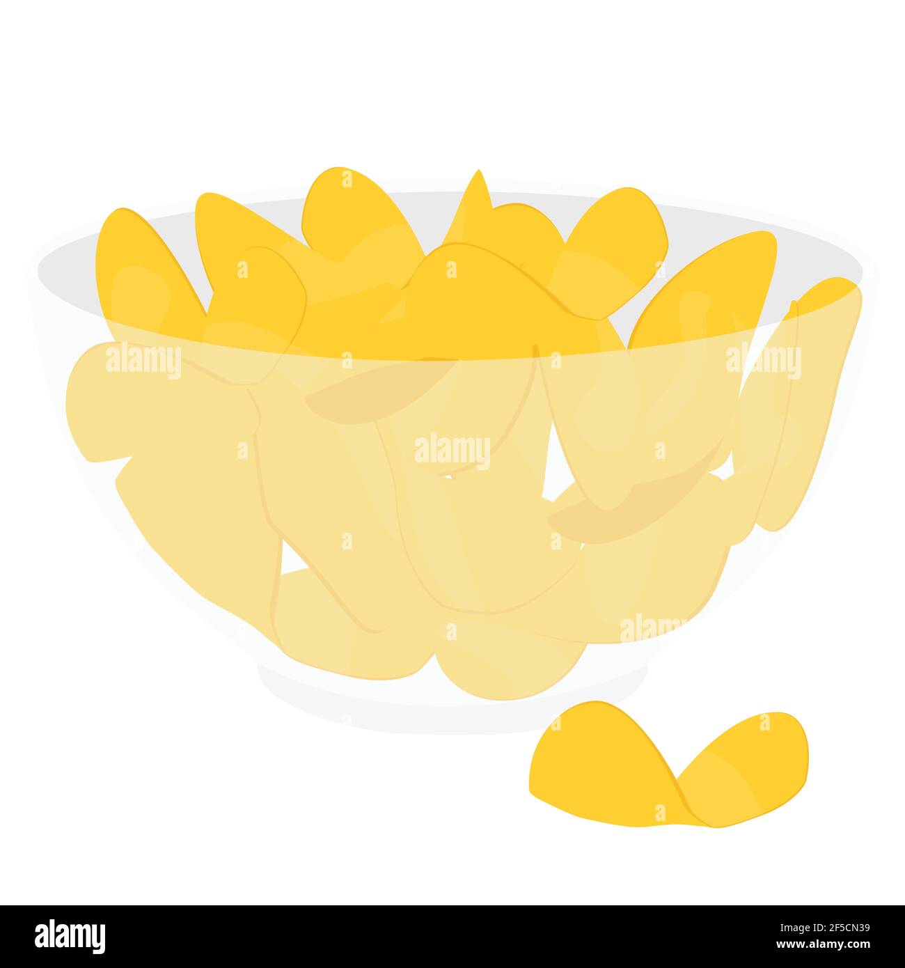 Vector illustration bowl with golden crispy chips. Potato chips in ...