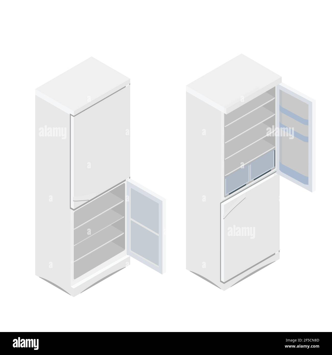 Vector illustration isometric grey empty refrigerator. Refrigerator or ...