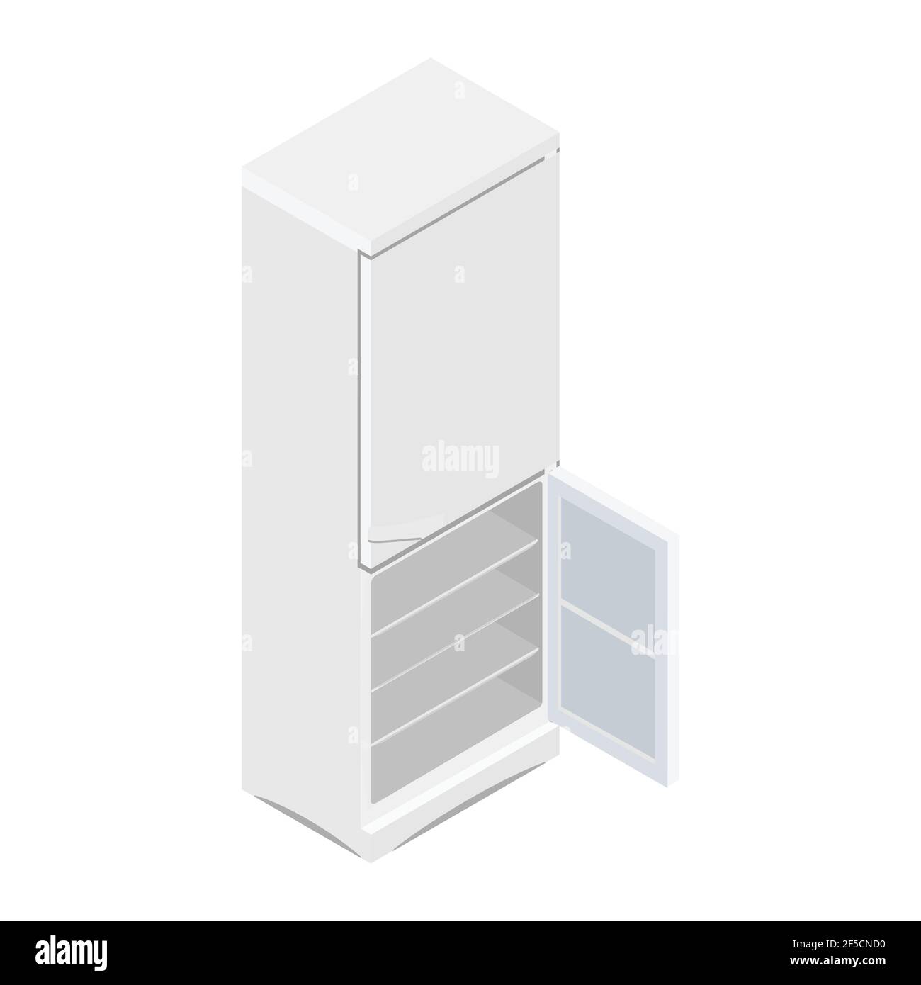 Vector illustration isometric grey empty refrigerator. Refrigerator or ...
