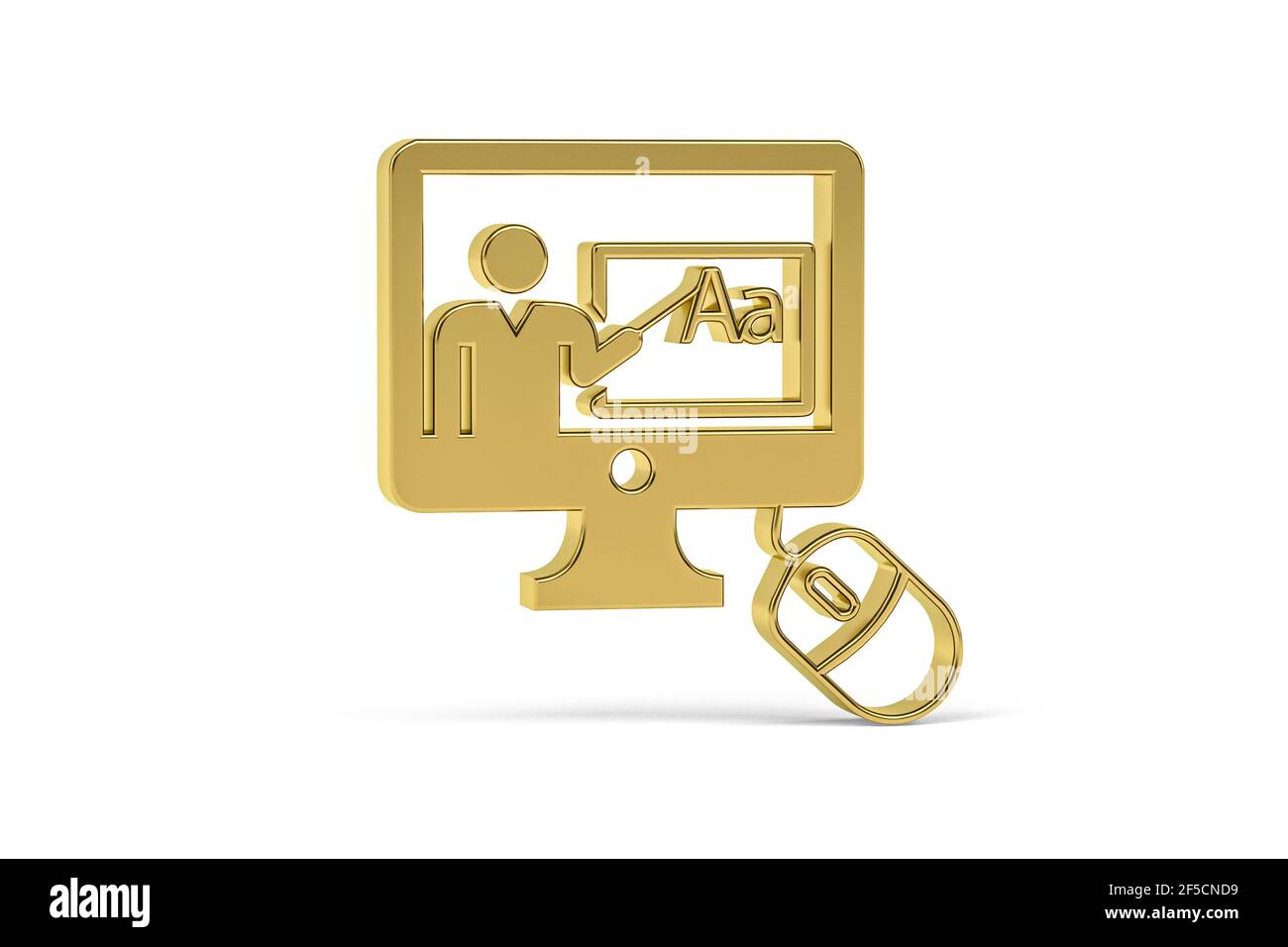 Golden 3d learning online icon isolated on white background - 3d render ...