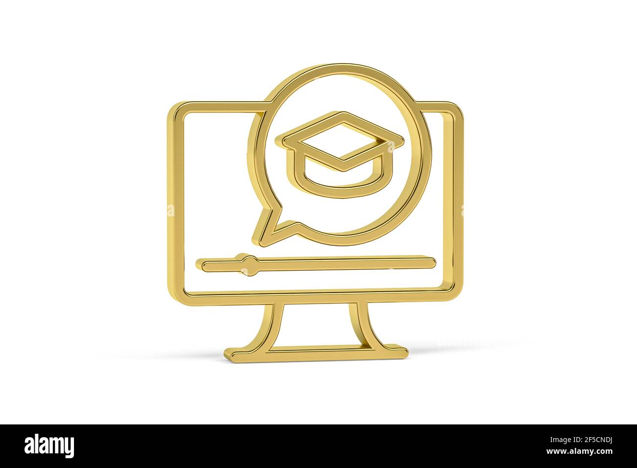 Golden 3d learning online icon isolated on white background - 3d render ...