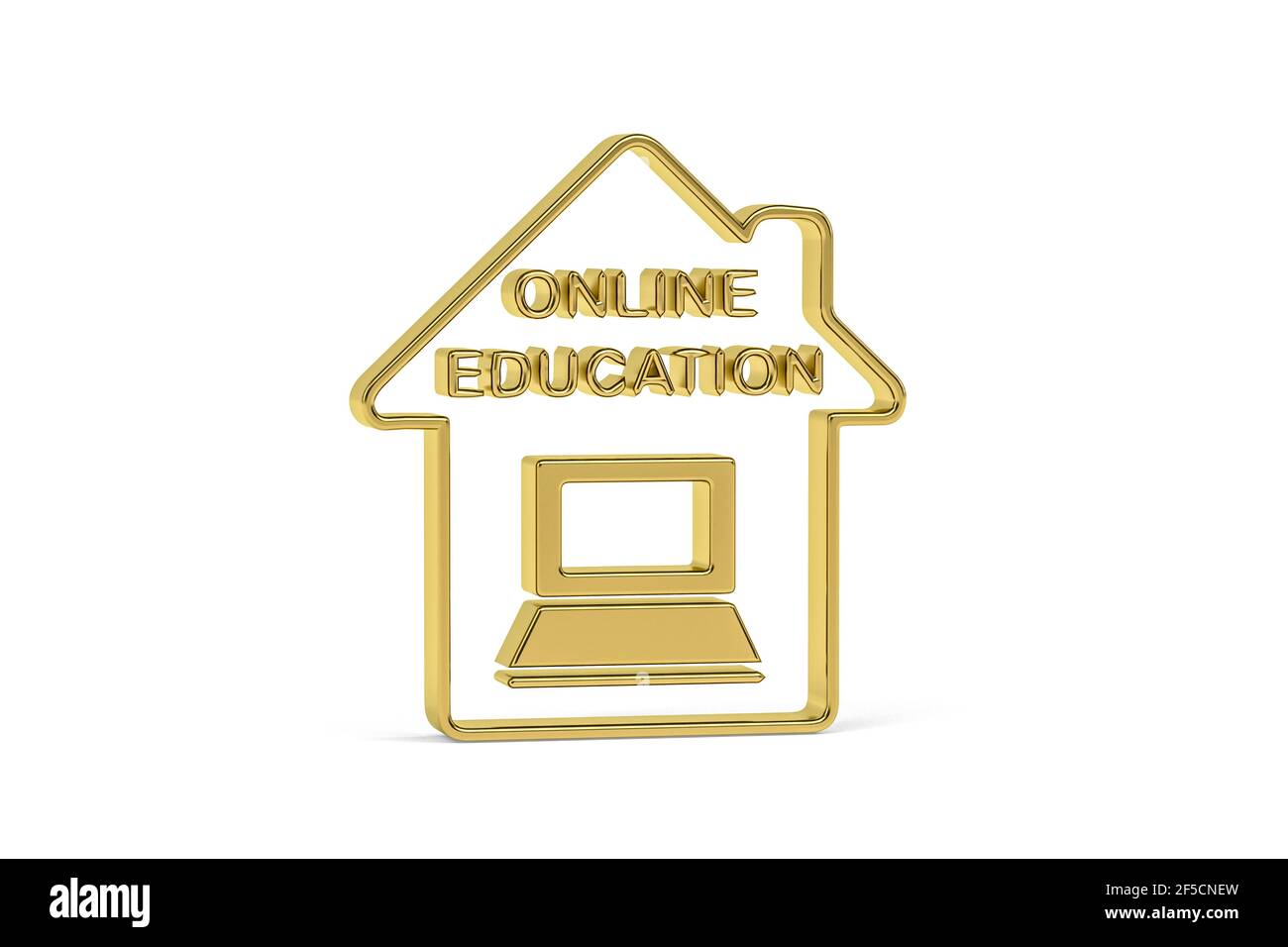 Golden 3d learning online icon isolated on white background - 3d render ...