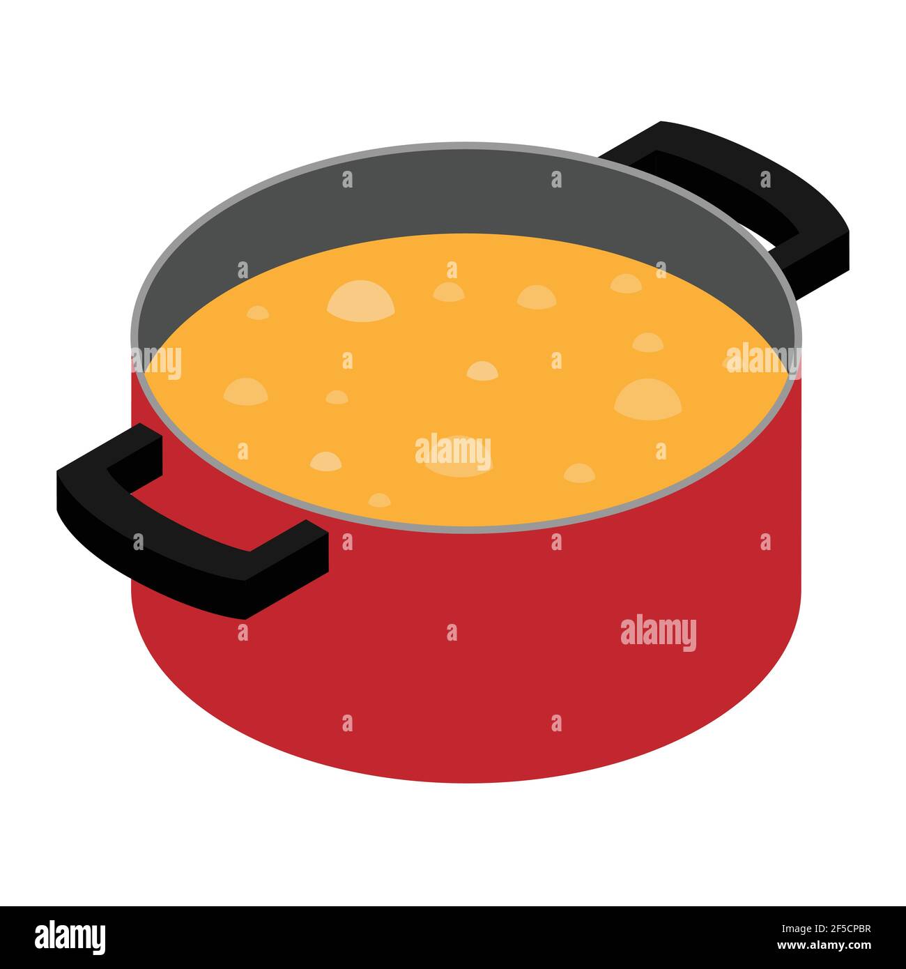 Boiling soup in red pan, cooking pot. Cooking concept Stock Vector ...